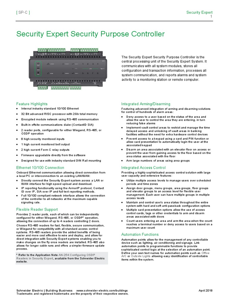 Security Expert Security Purpose Controller SP C April 2018 PDF | PDF ...