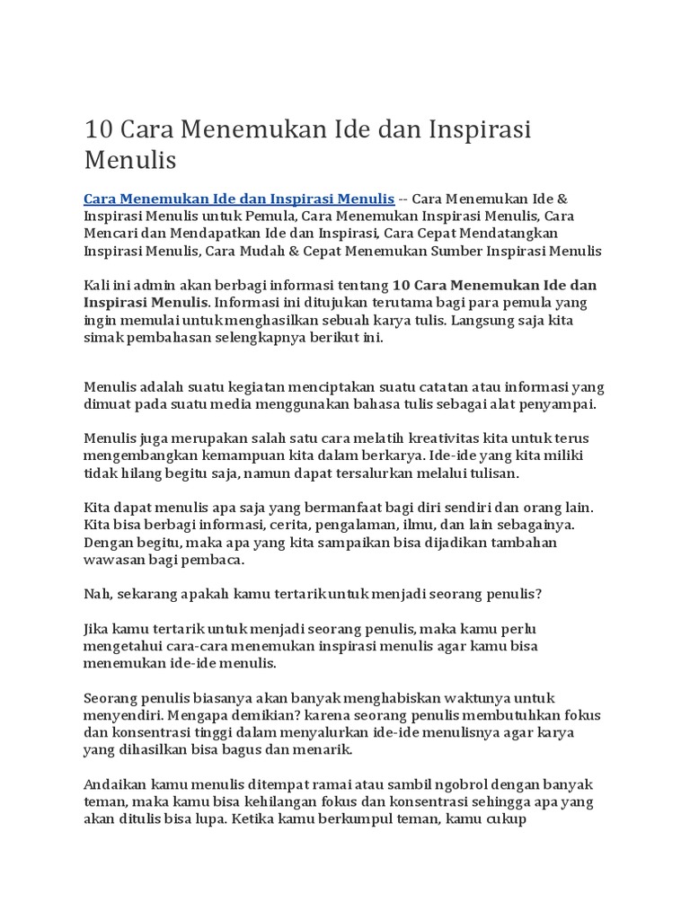 10 Cara Menemukan Ide Dan Inspirasi Menulis | PDF