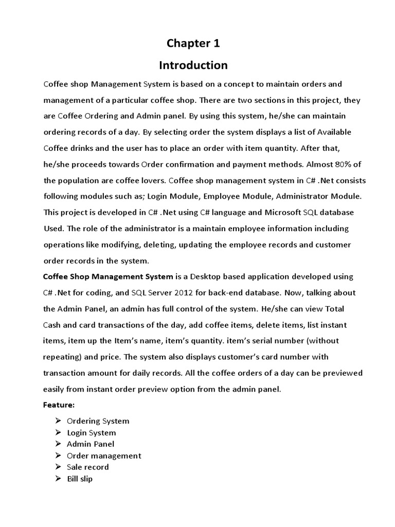 Sysnopsis Coffee Shop Management | PDF | Databases | Microsoft Sql Server