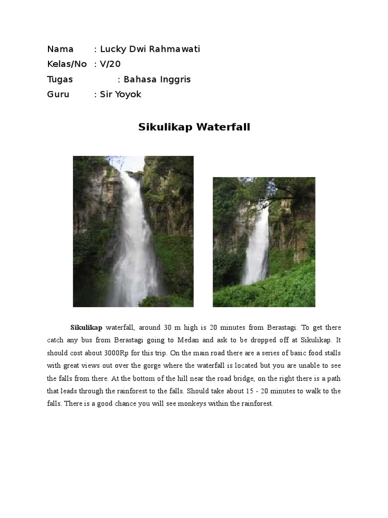 Student Reports on Sikulikap Waterfall and Musi River in Indonesia | PDF