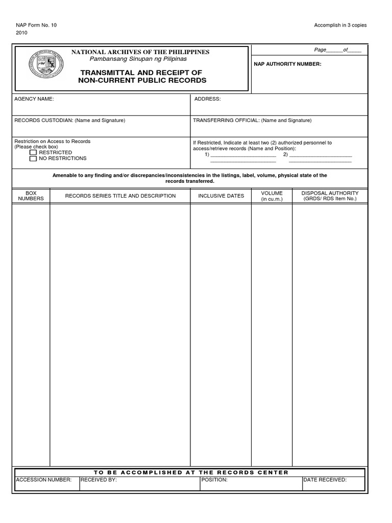 NAP Form 10 PDF | PDF | Sources | Document
