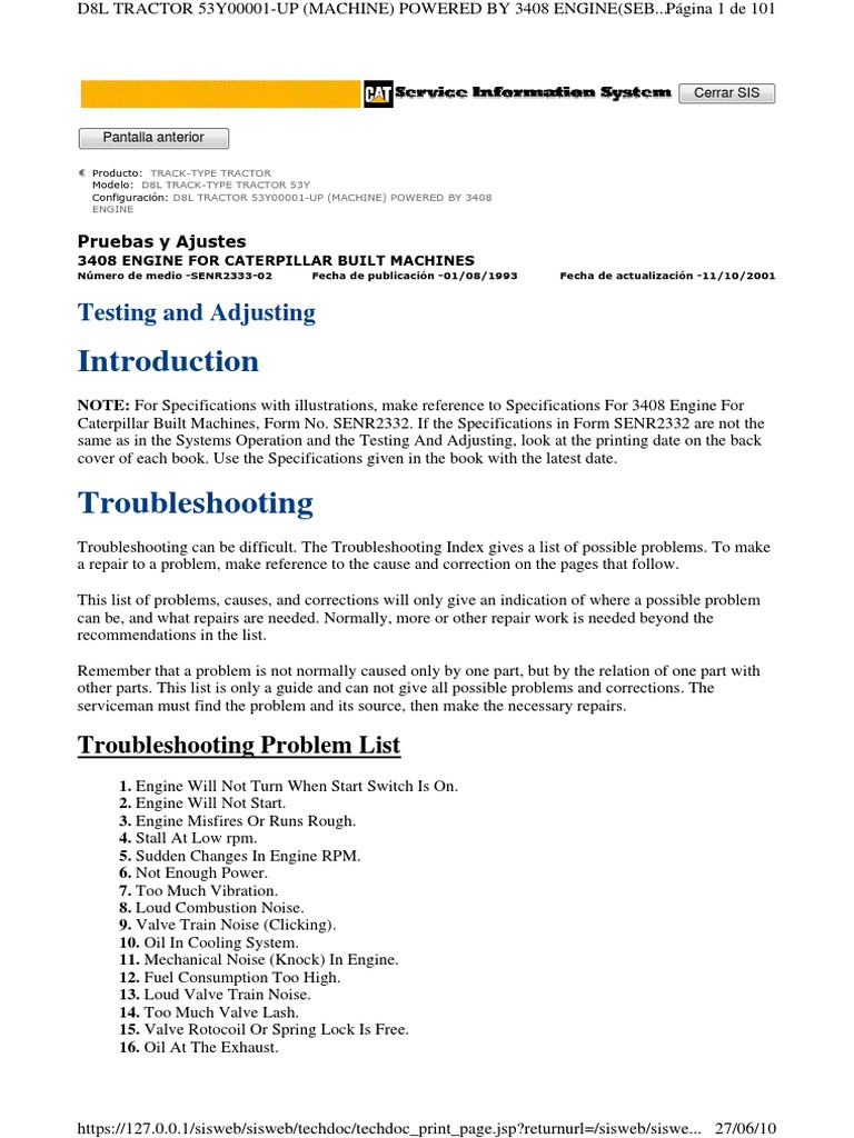 Testing and Adjusting: Troubleshooting Problem List | PDF | Motor Oil ...