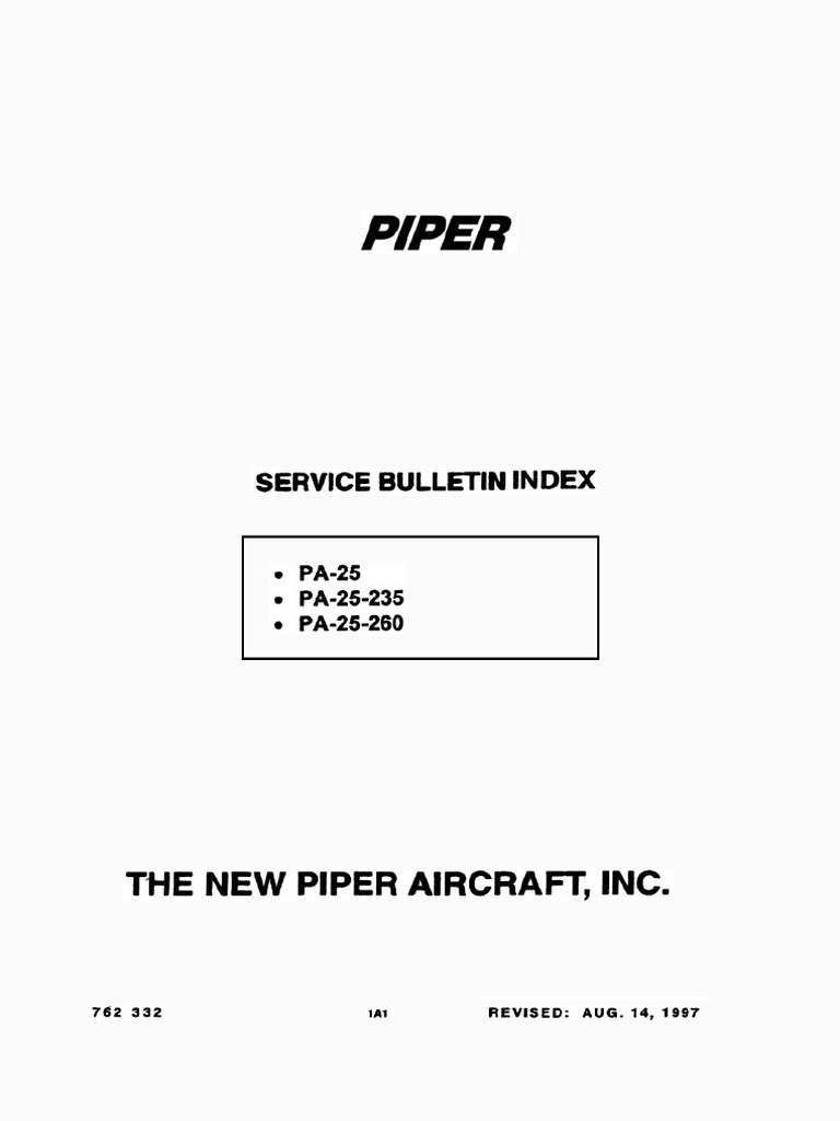 Manual Piper Service Bulletin | PDF | Avión | Ingeniería de confiabilidad