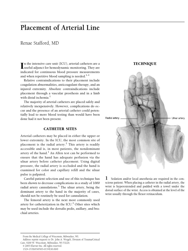 Placement of Arterial Line: Renae Stafford, MD | Download Free PDF ...