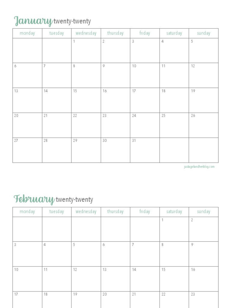 2020 Monthly Calendars-Monday Start | PDF | Sports | Business