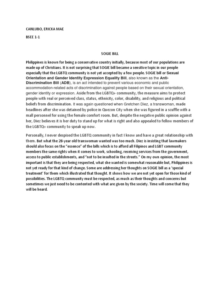 Essay Sogie Bill | PDF