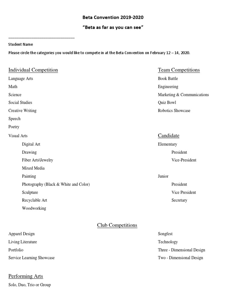 Beta Convention 201920 Eligible Categories 3 | PDF | Competition ...