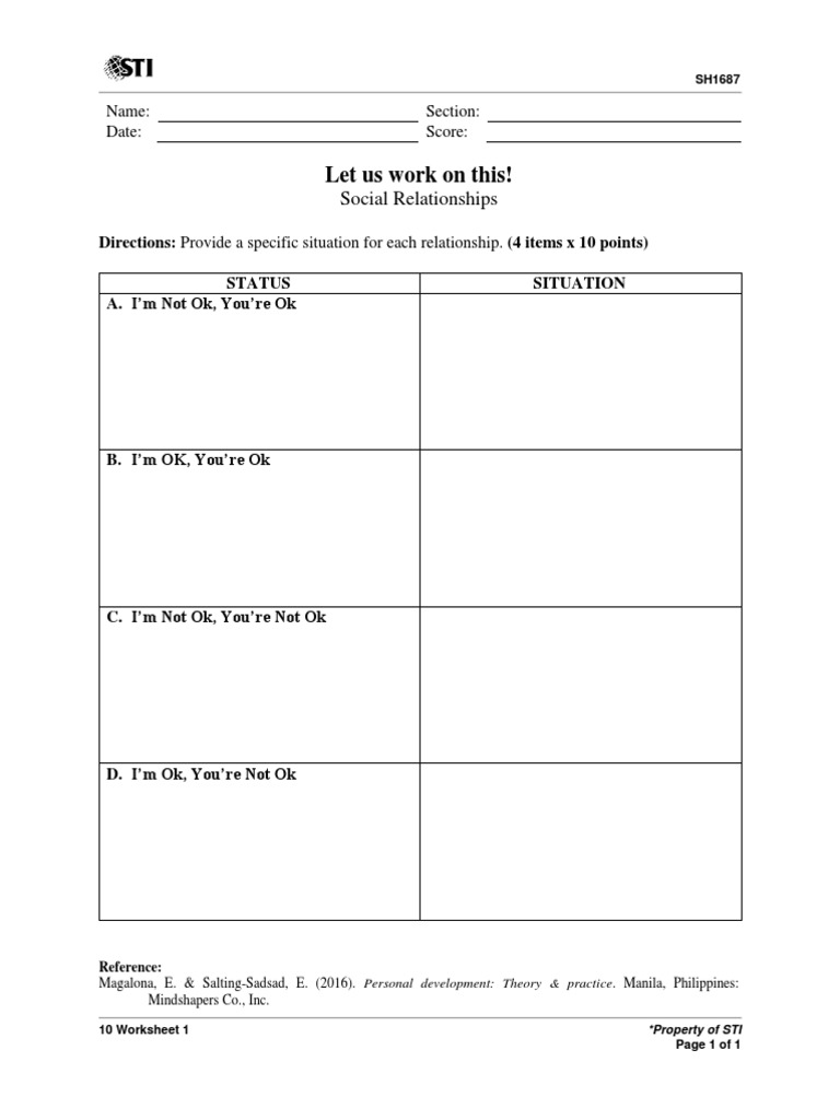 Social Relationships Worksheet | PDF