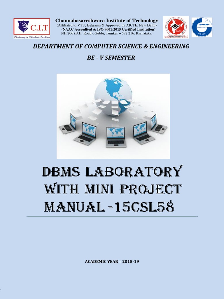 Dbms Laboratory With Mini Project Manual - 15CSL58: Department of Computer Science & Engineering ...