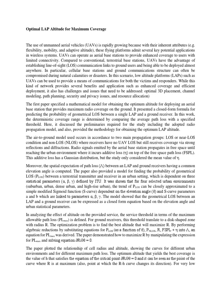 Optimal LAP Altitude For Maximum Coverage | PDF | Mathematical ...