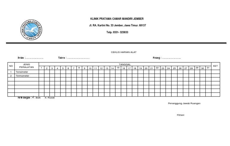 2.3.2.2 Ceklis Harian Alat | PDF