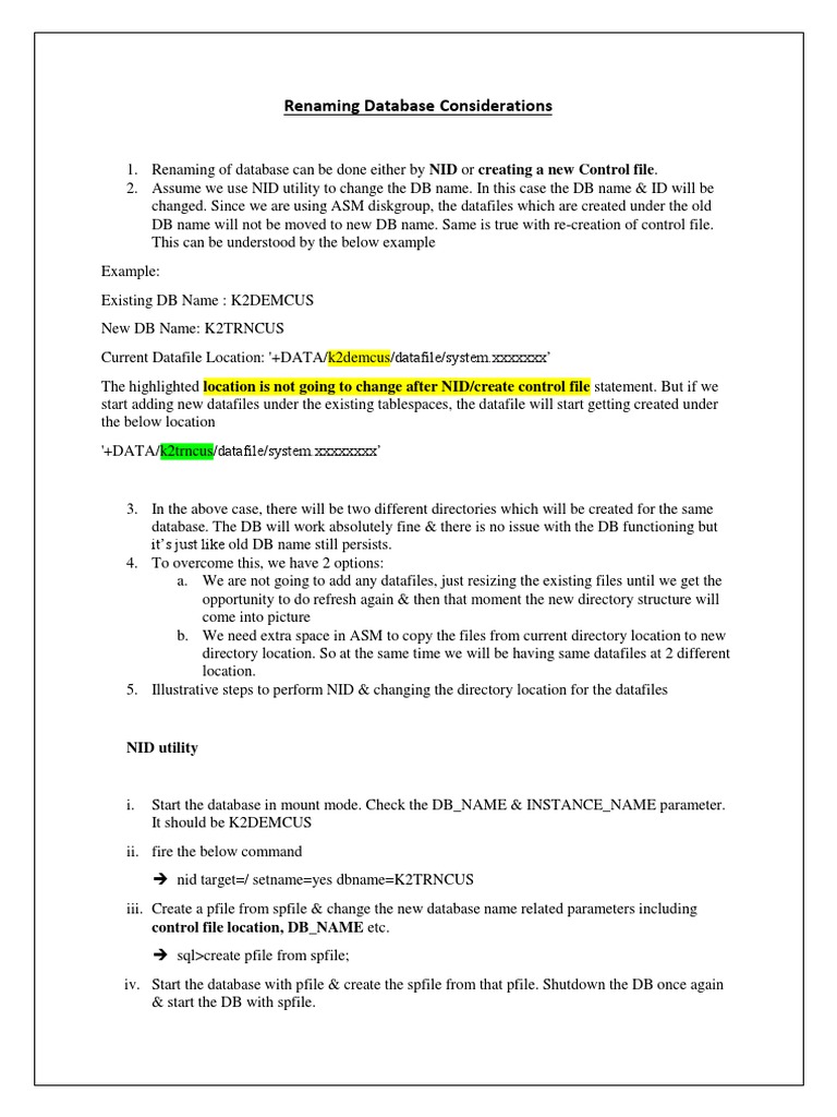 Renaming Oracle Database Pdf Data Management Software Databases