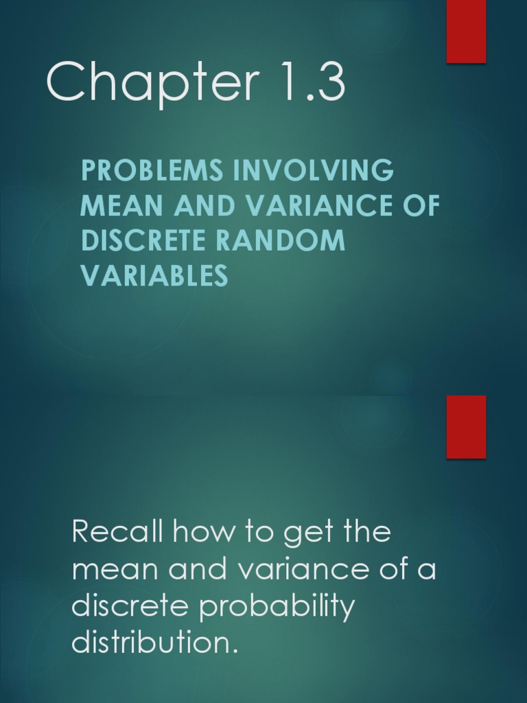 12chap 1.3 Problems Mean Variance | PDF | Expected Value | Variance