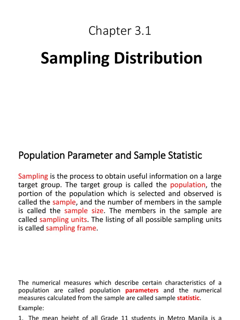 15chap 3.1 Sampling Distribution | PDF | Mean | Errors And Residuals