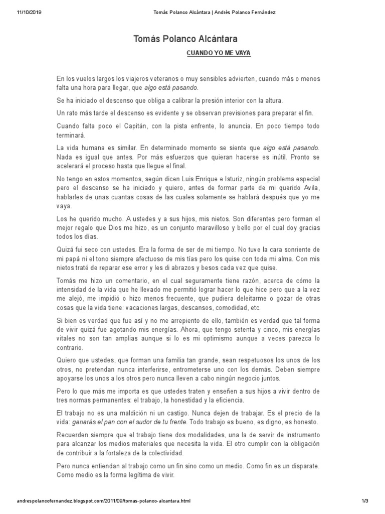 Tomás Polanco Alcántara _Cuando Yo Me Vaya | PDF | Oración | Religión y ...