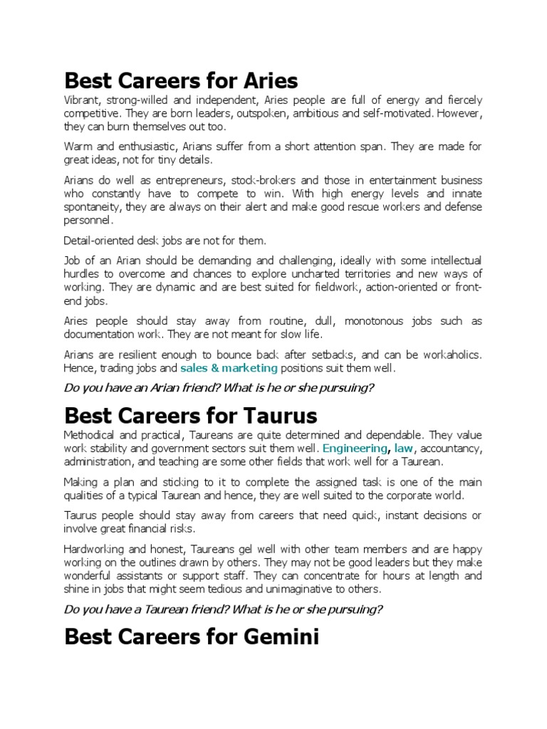Best Careers For Aries | PDF | Psychotherapy | Entrepreneurship