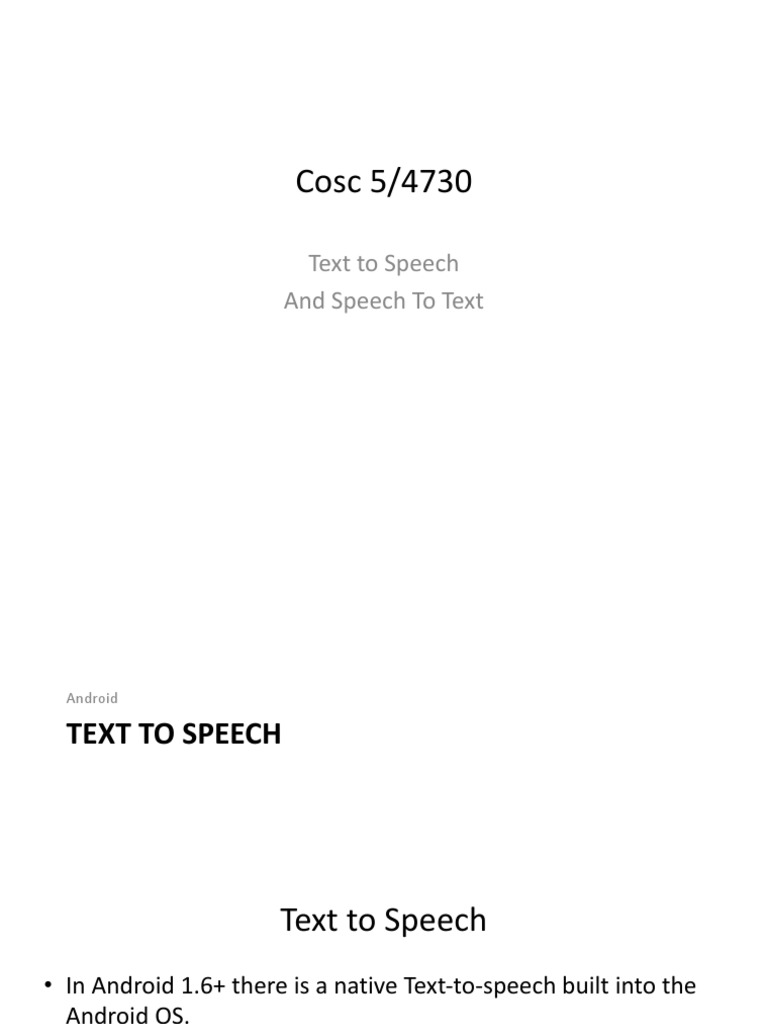 Cosc 5/4730: Text To Speech and Speech To Text | PDF | Speech Synthesis ...
