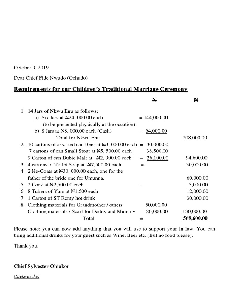 Traditional Marriage Ceremony Requirements | PDF
