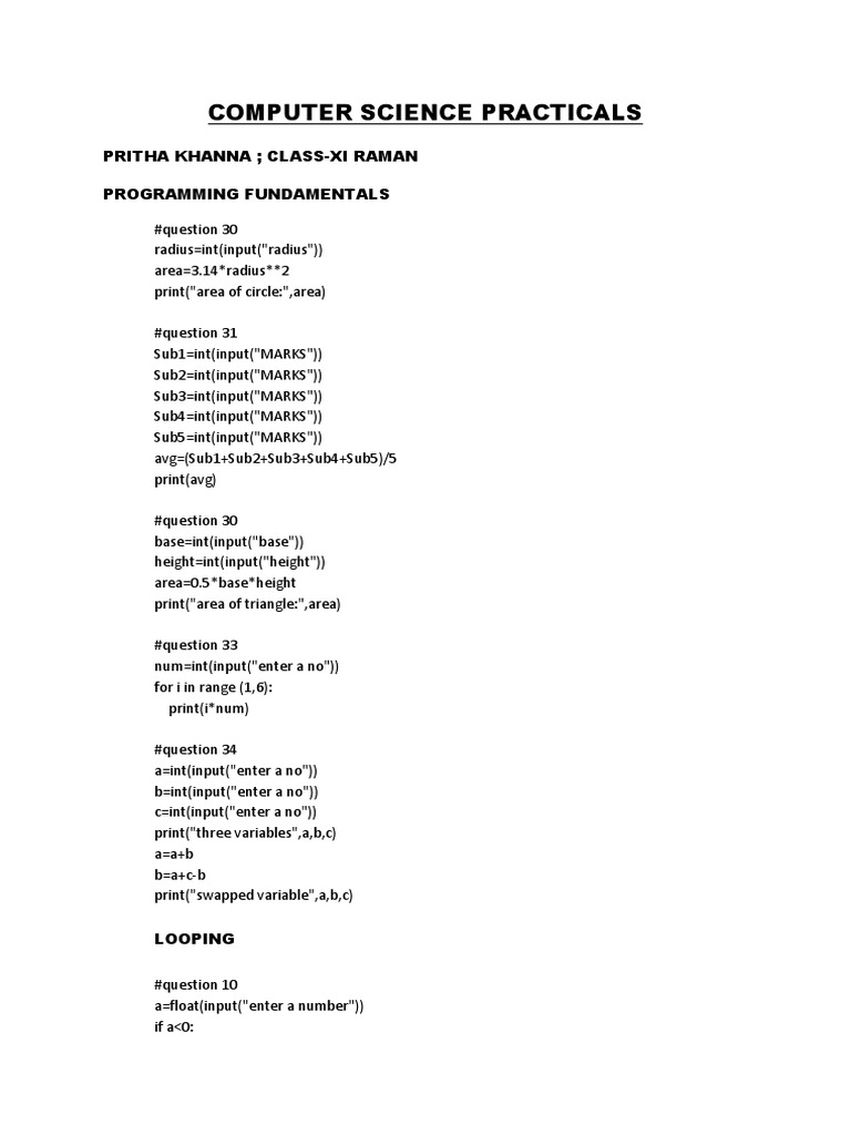 Computer Science Practicals | PDF | Areas Of Computer Science | Teaching Mathematics
