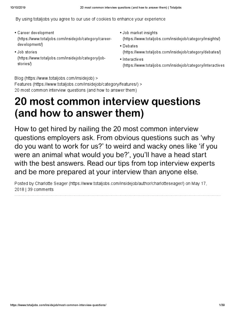 20 Most Common Interview Questions (And How To Answer Them) - Totaljobs ...