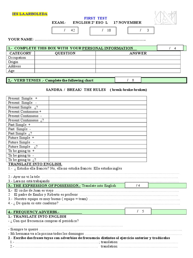 First Term. 1ST Exam | PDF