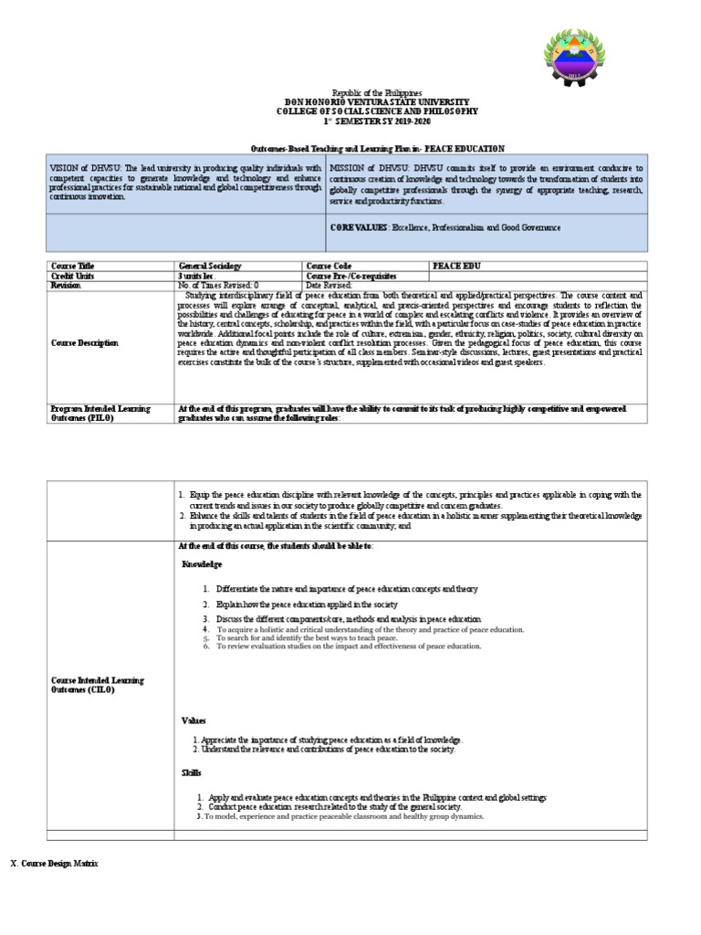 Obtl-Syllabus-Peace Education | PDF | Peace | Nonviolence