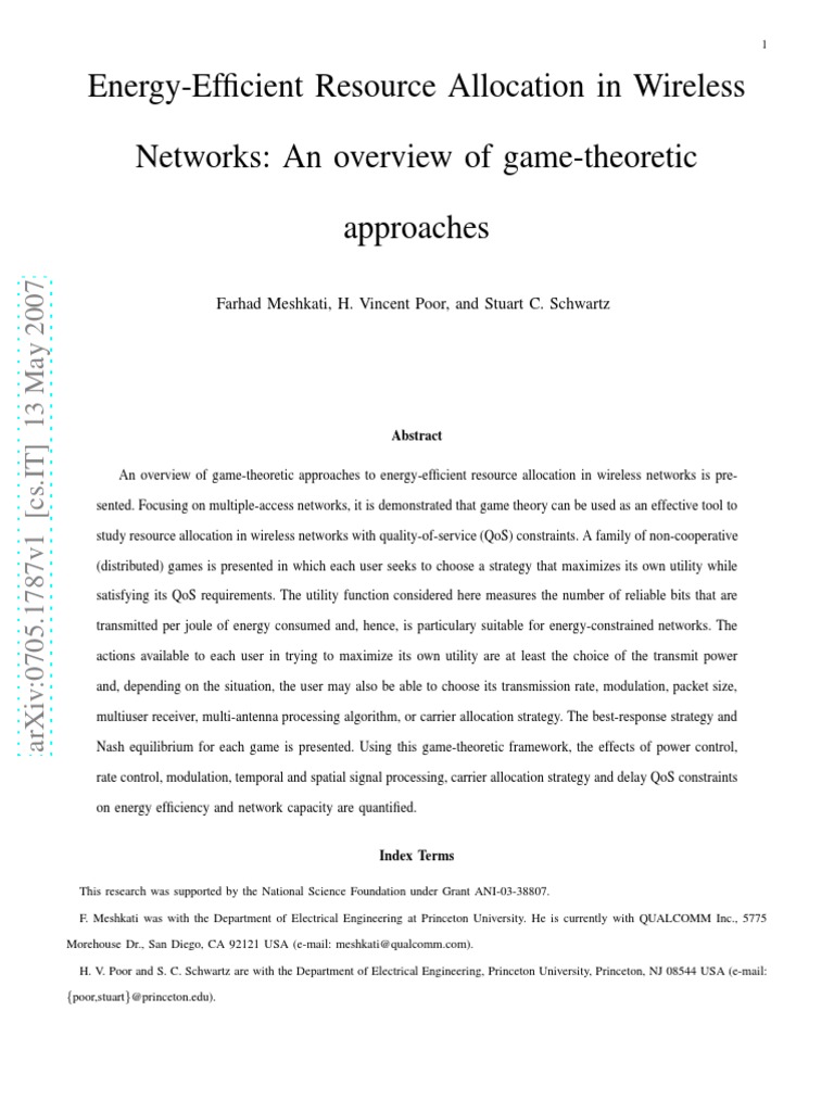 Energy Efficient Resource Allocation In Wireless Networks An Overview Of Game Theoretic