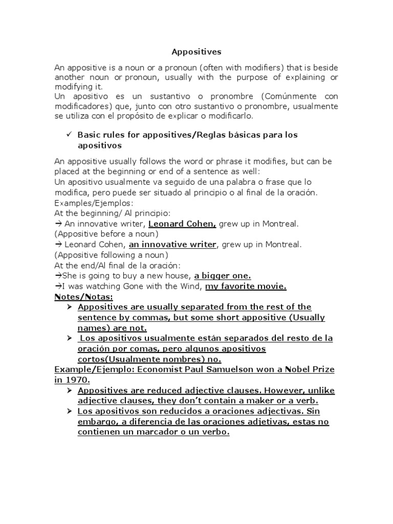 Appositive S | PDF | Adjective | Semantic Units