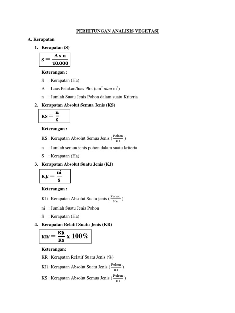 Rumus Analisis Kerapatan Vegetasi | PDF