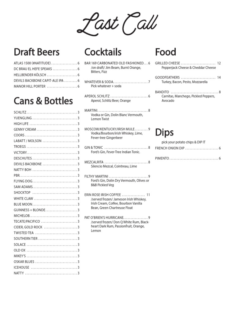 Last Call Menu 10.16.2019 MOCK UP | PDF | Martini (Cocktail) | Drink