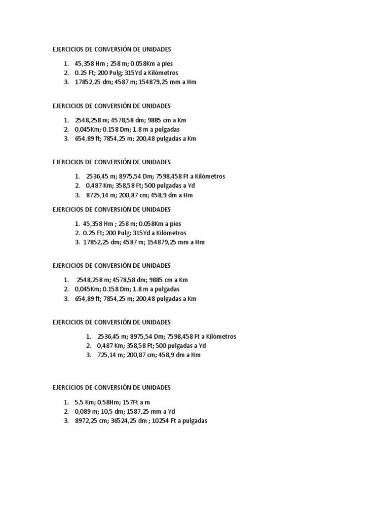 Ejercicios de Conversión de Unidades | PDF