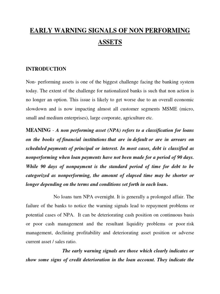 Bank MGMT - Early Warning Signals | PDF | Credit | Finance & Money ...