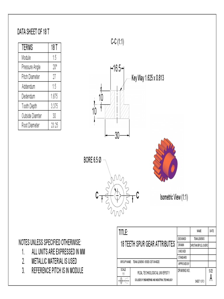 18 Teeth Spur Gear Data Sheet | PDF