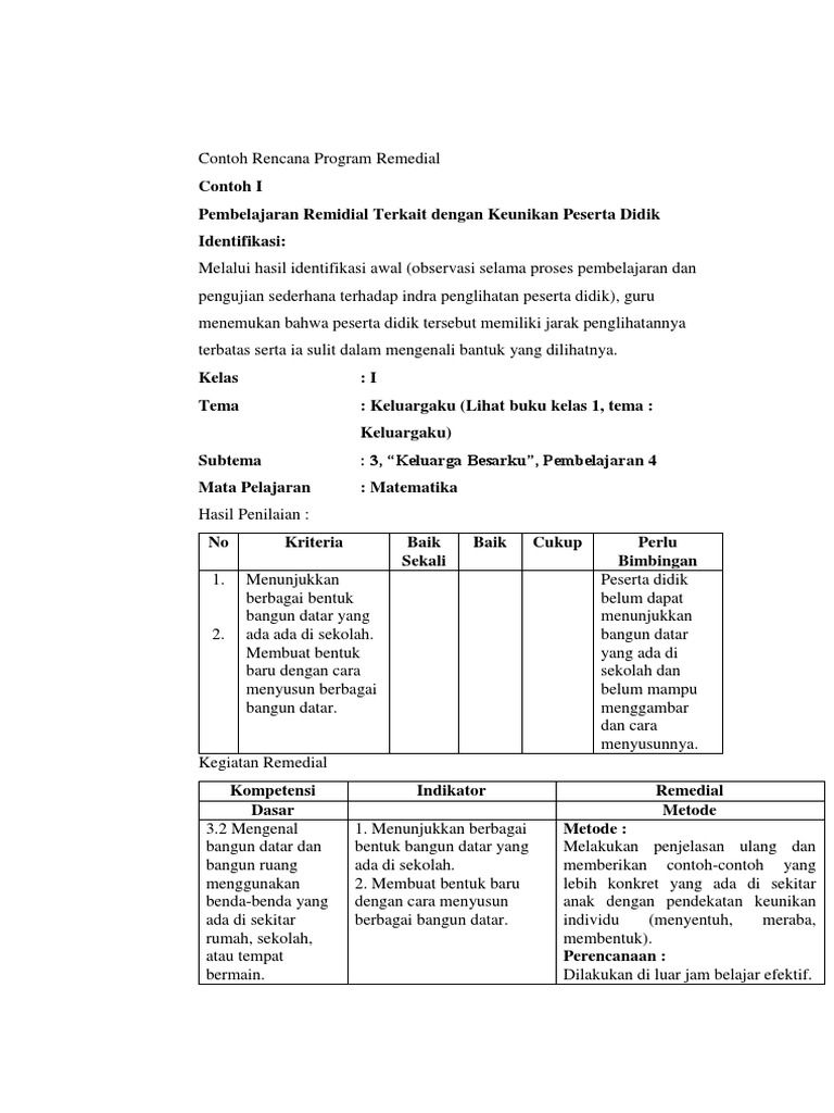 Contoh Rencana Program Remedial | PDF