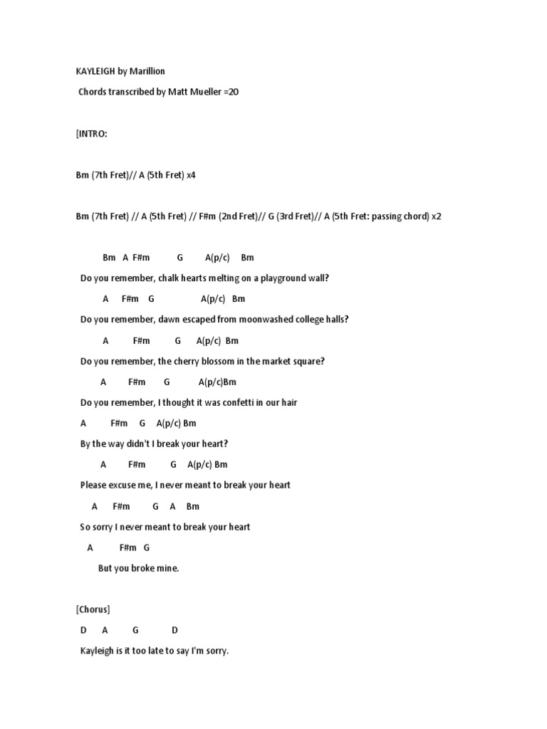 Kayleigh TAB and Lyrics | PDF | Singles (Music) | Music