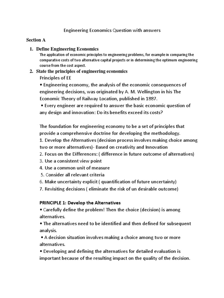 Section A 1. Define Engineering Economics: PRINCIPLE 1: Develop The ...