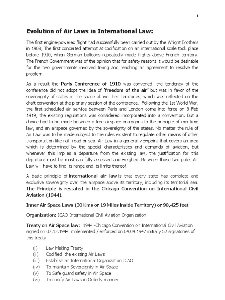 EVOLUTION of Air Laws in International Law1 | PDF | Outer Space | Treaty