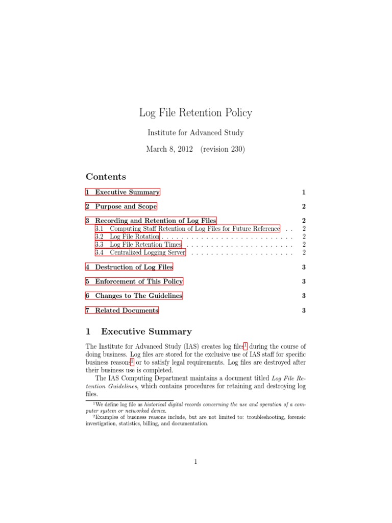 Logfile Retention Policy | PDF | Backup | Computer File