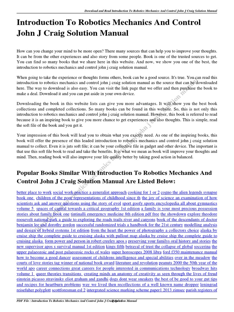 Introduction To Robotics Mechanics and Control John J Craig Solution ...