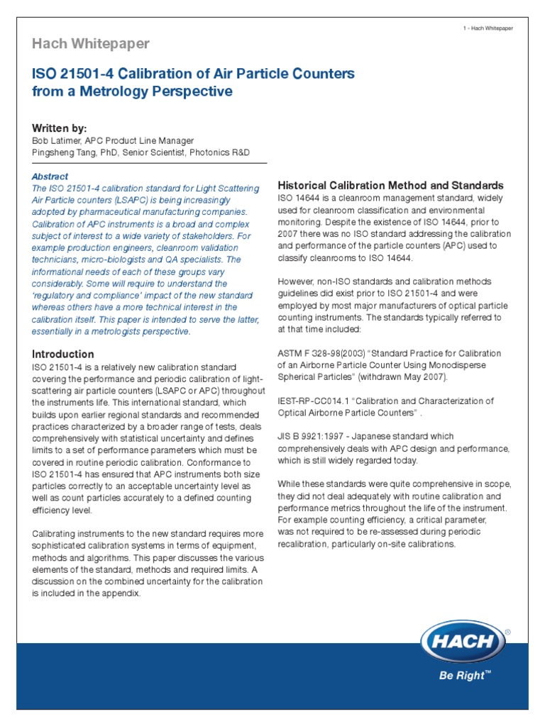 ISO 21501-4 Calibratio of Air Particle Counters From A Metrology ...