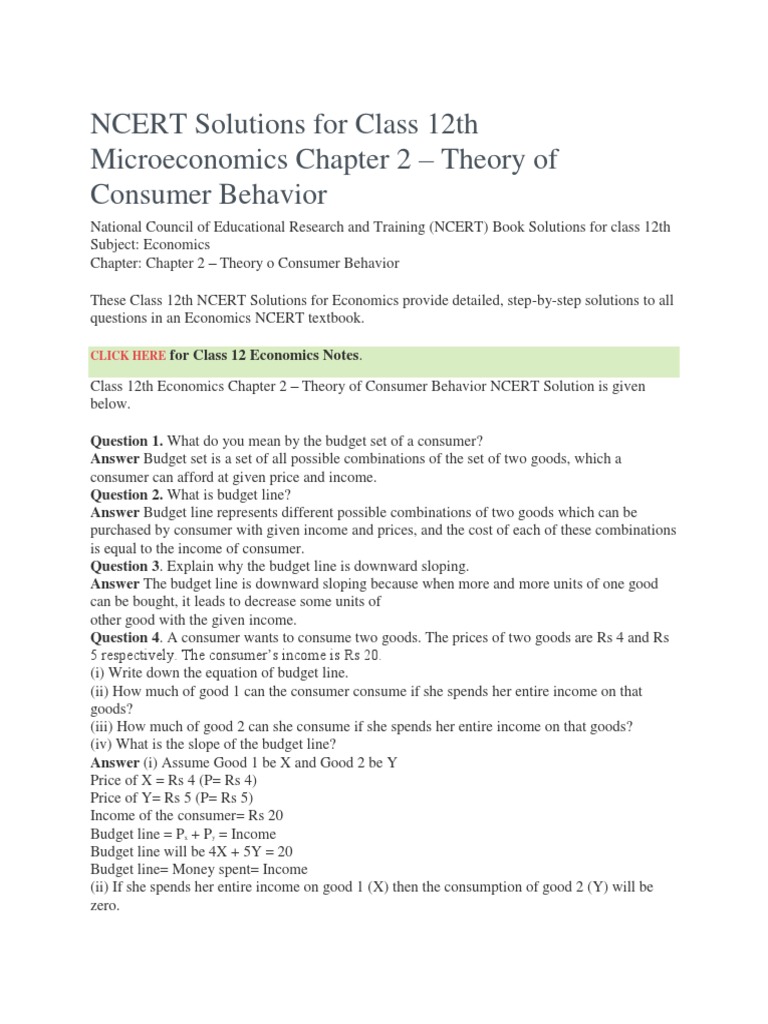 NCERT Solutions For Class 12th Microeconomics | PDF | Demand | Price ...