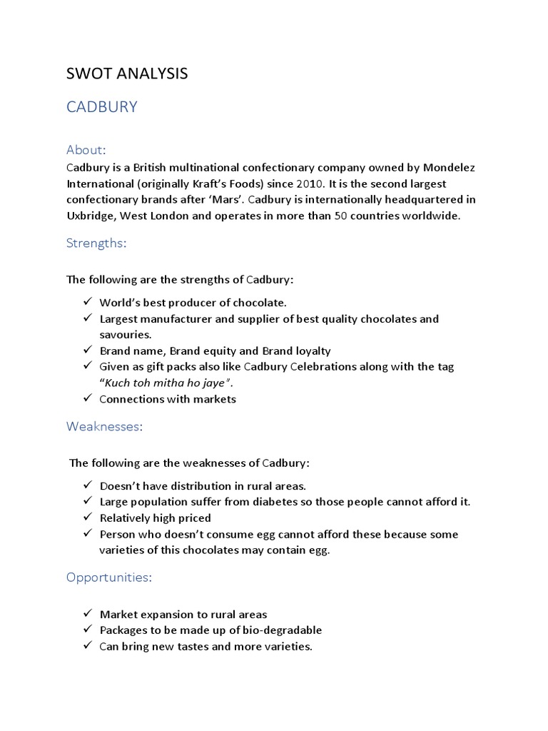 Cadbury: Swot Analysis | PDF