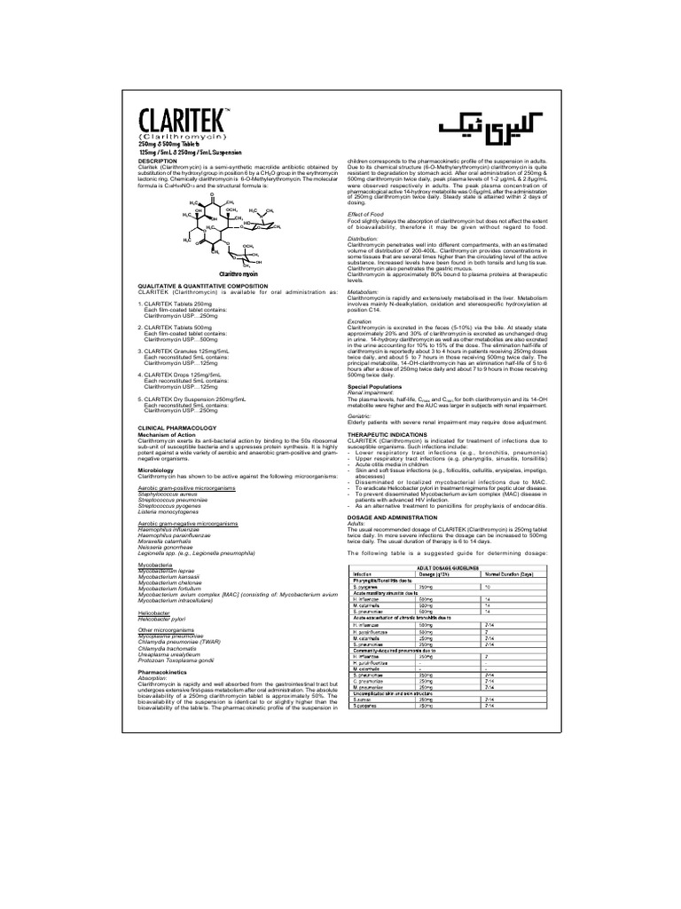 Claritek Range Leaflet Pakistan PDF | PDF | Pneumonia | Dose (Biochemistry)