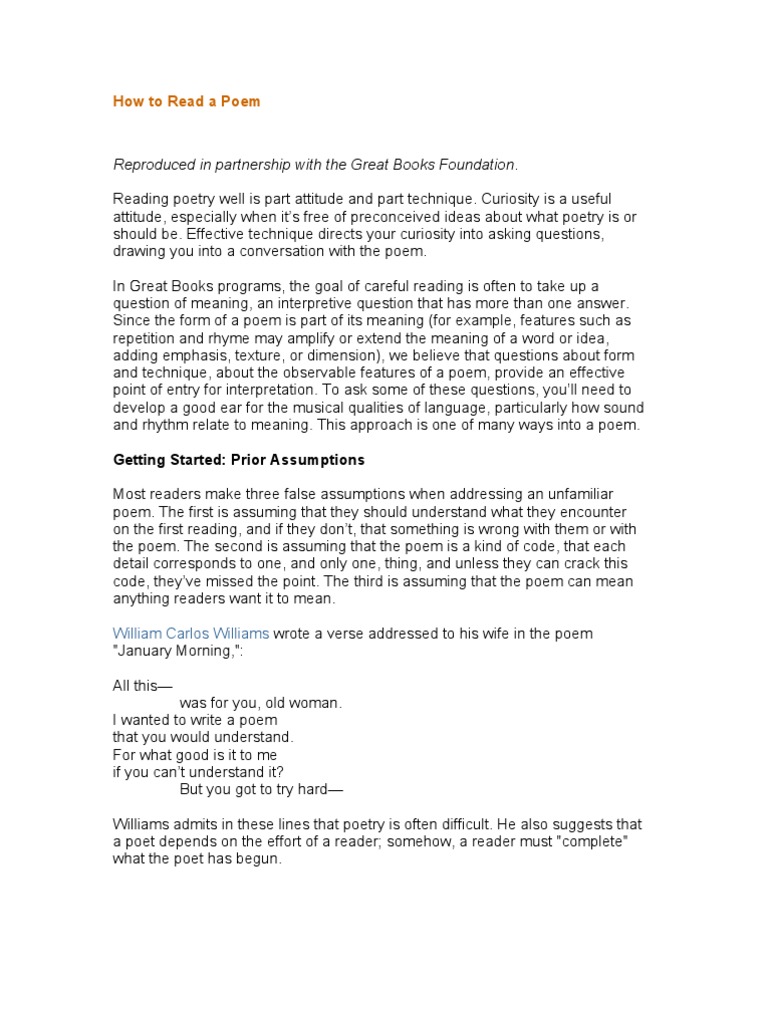How To Read A Poem | PDF | Poetry | Reading (Process)
