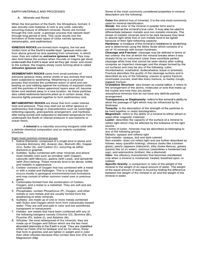 Earth Materials and Processes | PDF | Minerals | Rock (Geology)