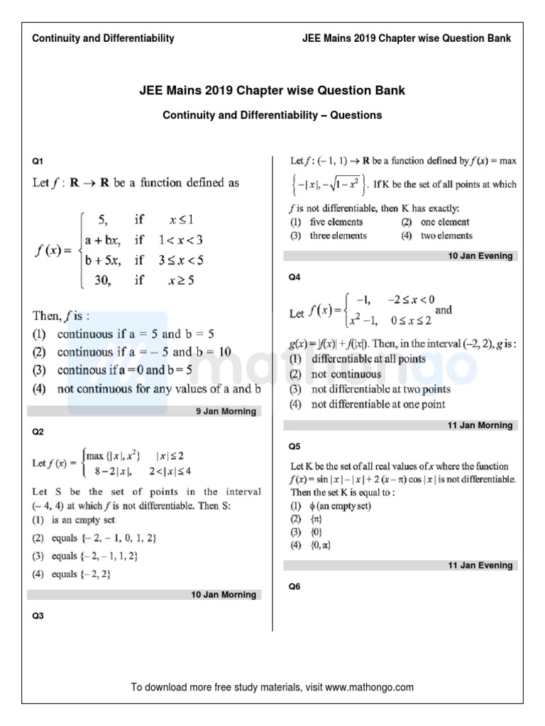 JEE Mains 2019 Chapter Wise Question Bank: Continuity and ...