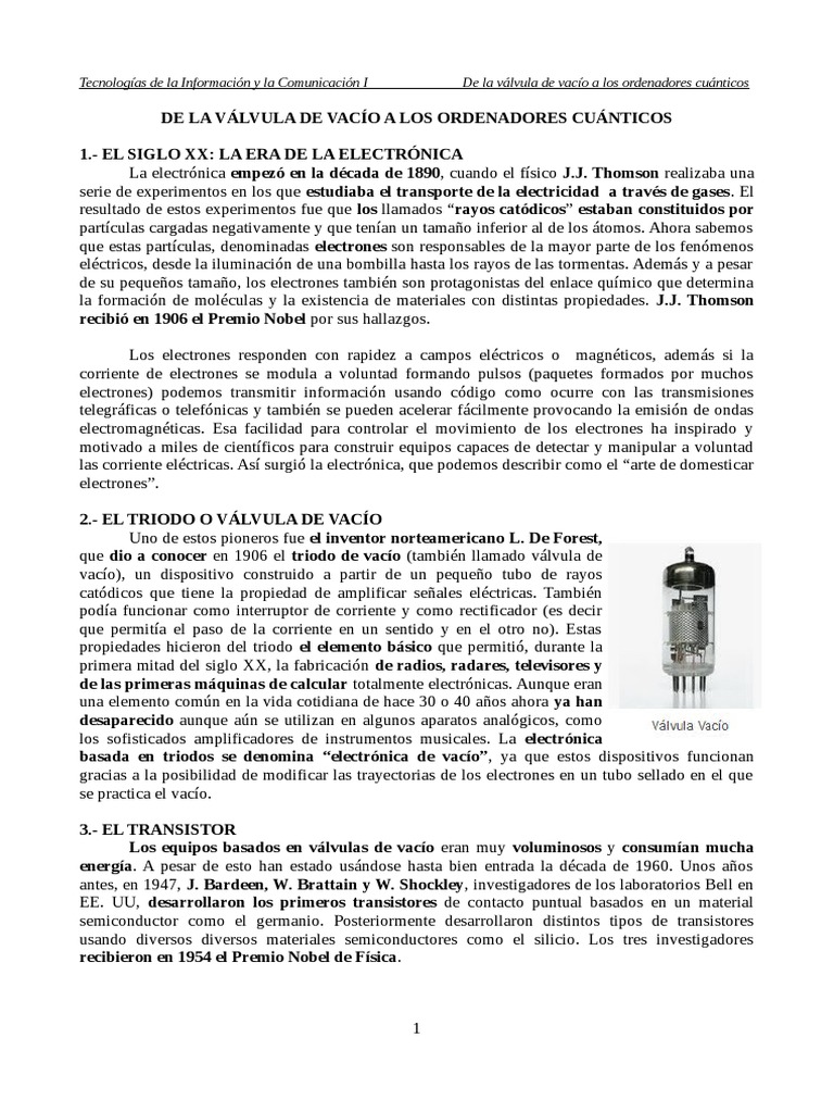 De La Valvula de Vacio Al Ordenador Cuantico PDF | PDF | Circuito ...