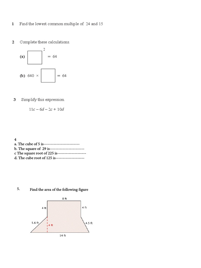 GRADE 7 REVISION Worksheet PDF | PDF | Area | Fraction (Mathematics)