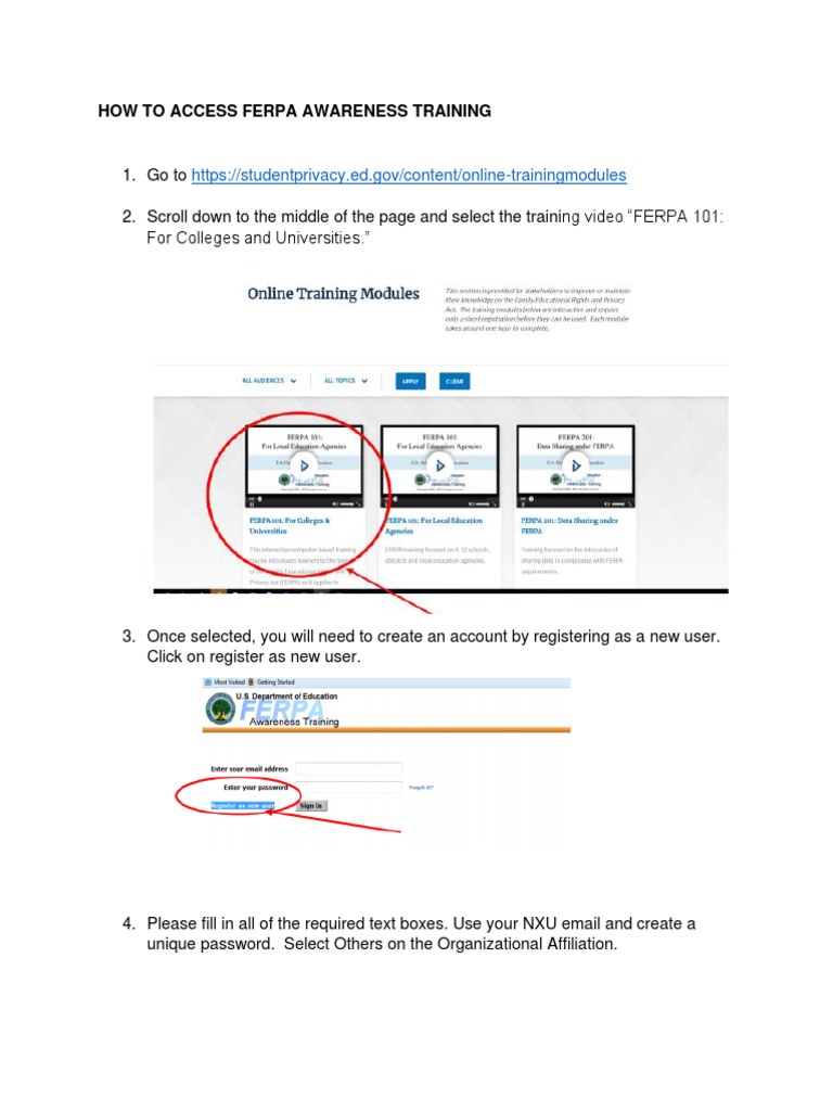 Accessing FERPA Training Guide | PDF
