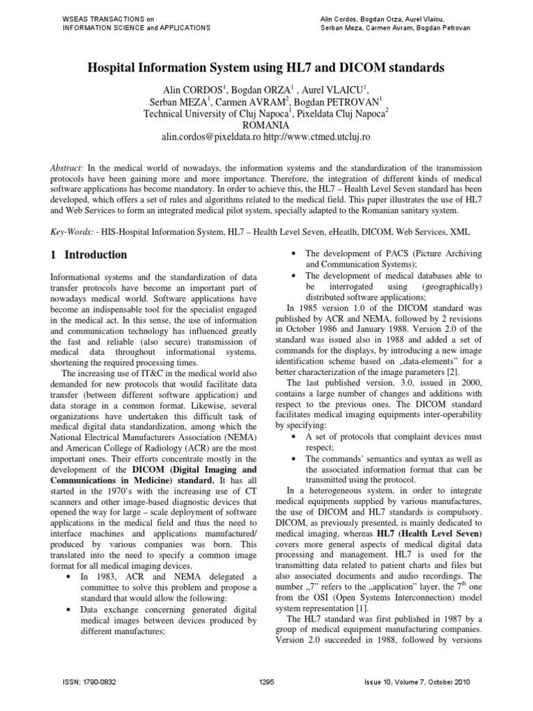 Hospital Information System Using HL7 and DICOM Standards | PDF | Internet Protocol Suite | Web ...